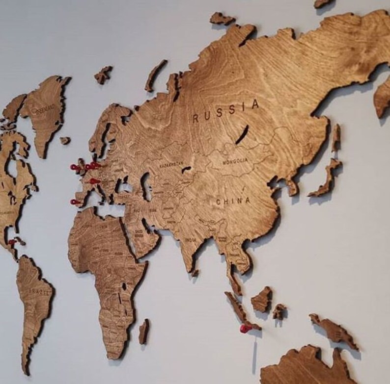 Wooden Wall Map Wooden Map of the World Wind Rose Frames | Etsy