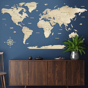 Wood World Map Housewarming Gift Rustic 3D World Map Home Decor 5th ...
