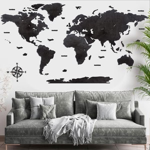 Wooden Wall Map | Wooden Map of the World | Wind Rose | Frames | Wall ...