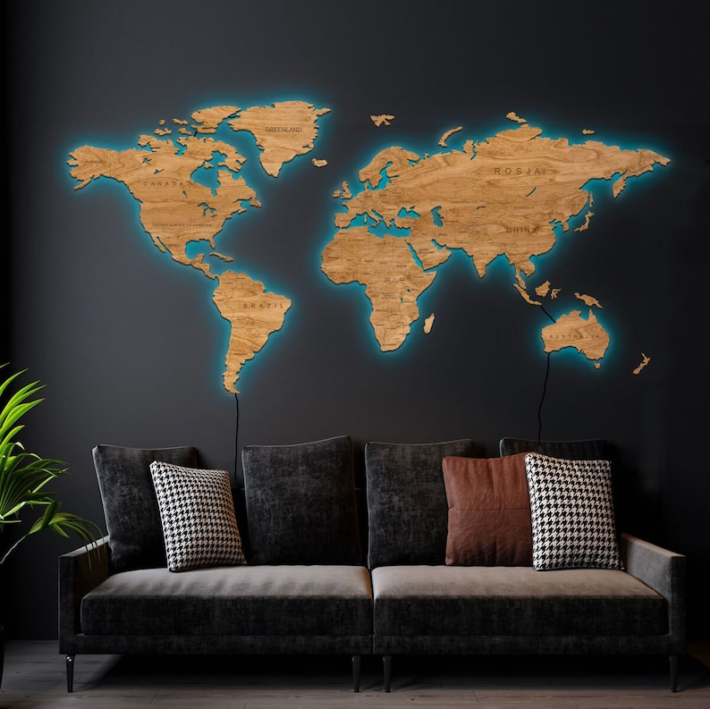 LED Illuminated Wooden World Map Classic - Etsy