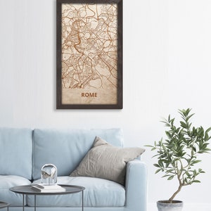 Rome Wood Map, Map of Rome, Wood Map of Rome Wall Art, Modern City Gift ...