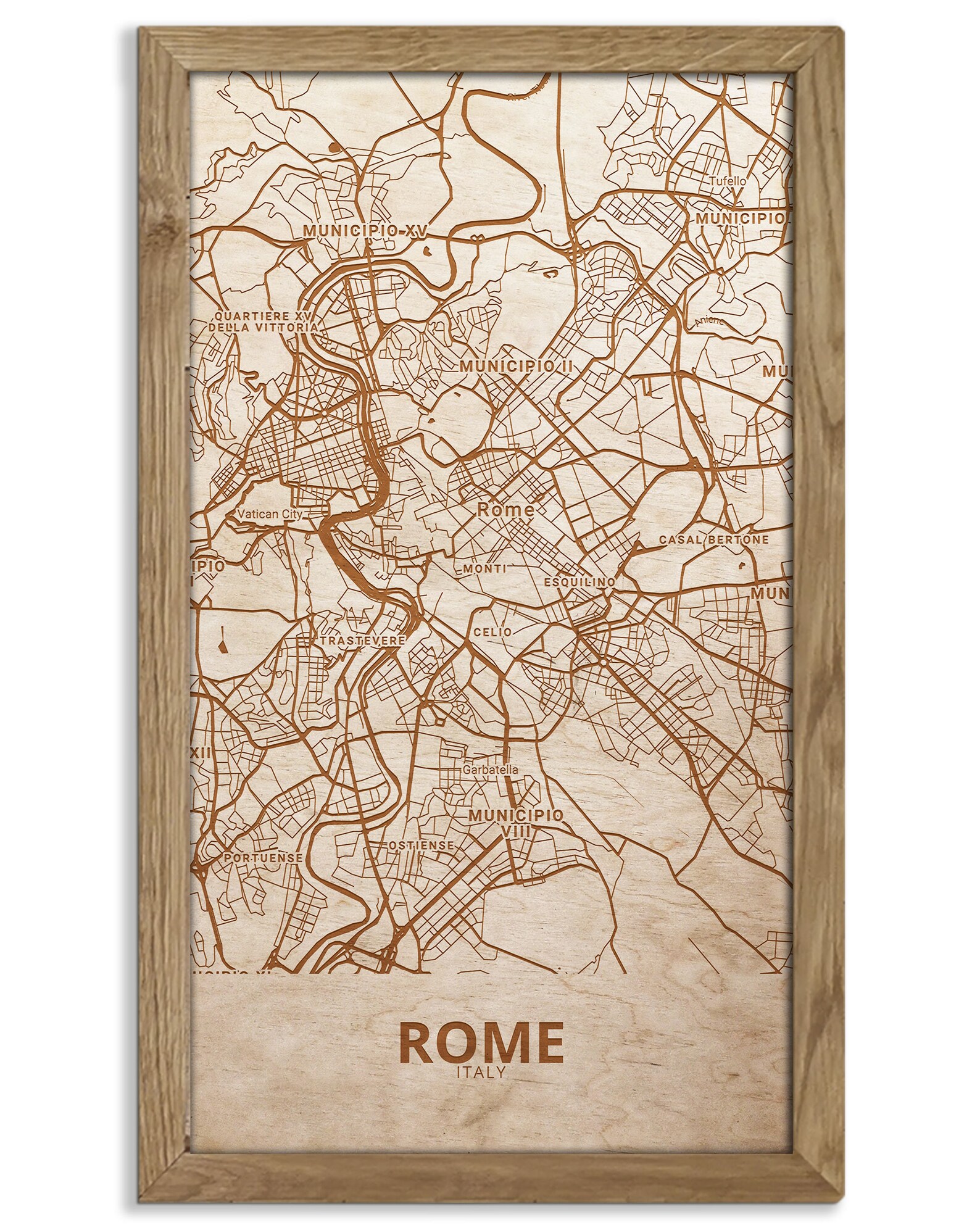 Rome Wood Map, Map of Rome, Wood Map of Rome Wall Art, Modern City Gift ...
