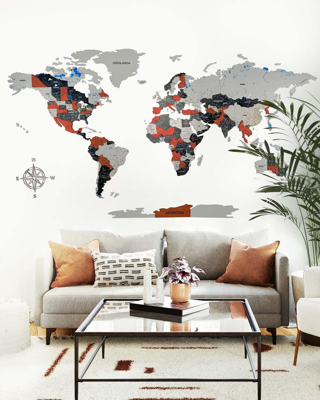 Mapa de parede do mundo, mapa do mundo colorido 3D, presente de ...