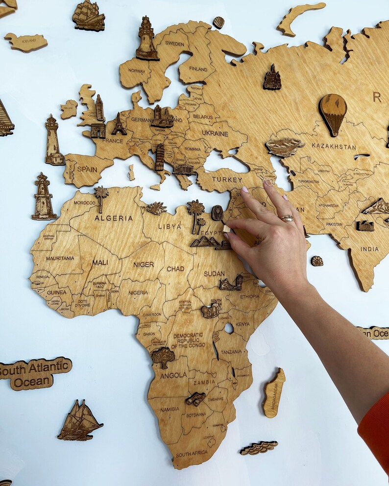 Wooden Wall Map Wooden Map of the World Wind Rose Frames | Etsy