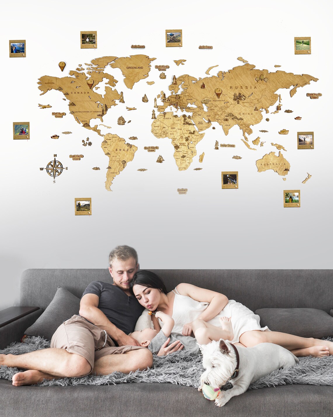 Wooden Wall Map Wooden Map of the World Wind Rose Frames | Etsy