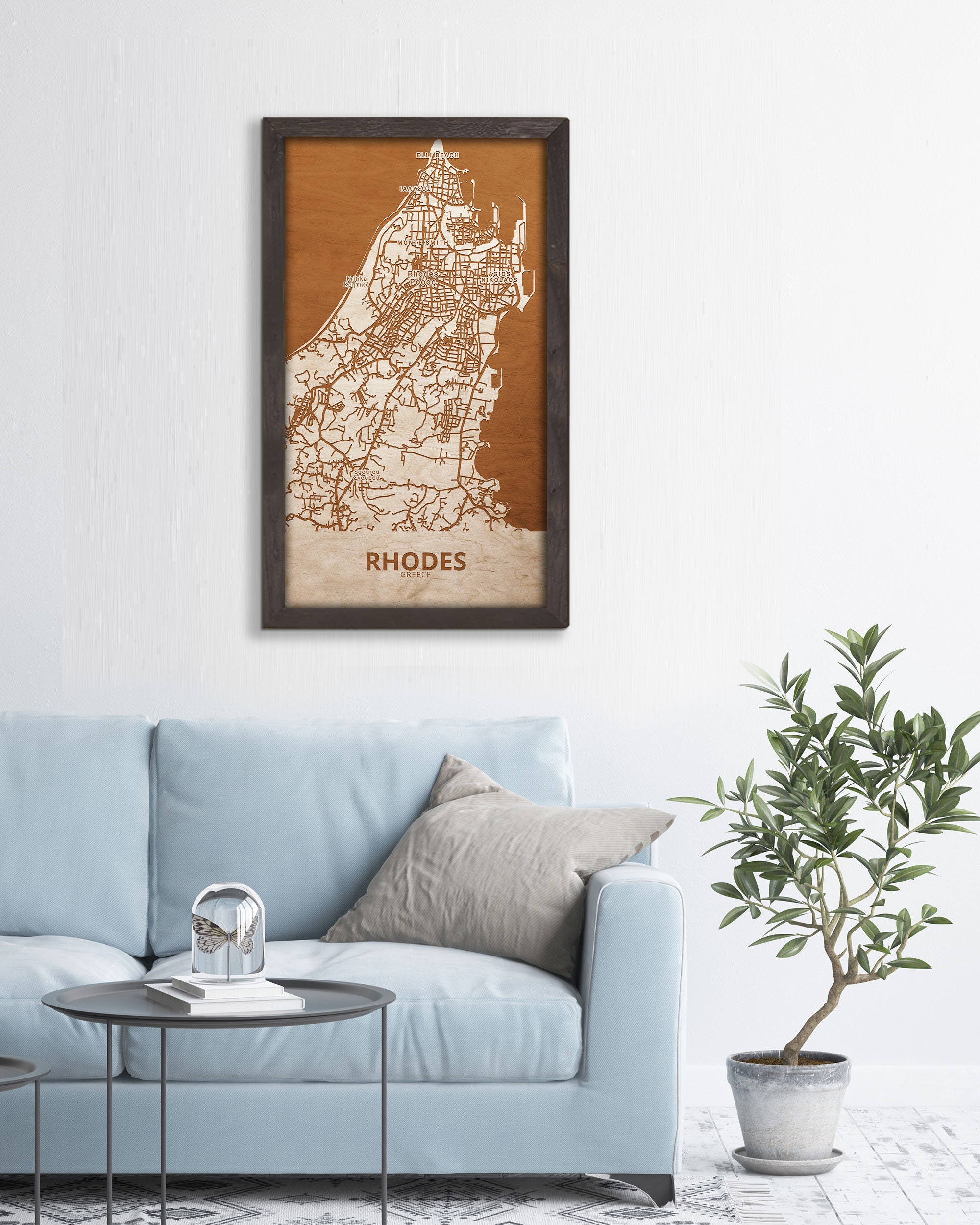 Rhodes City Map Wall Art Rhodes Engraved Wood Map Wall - Etsy