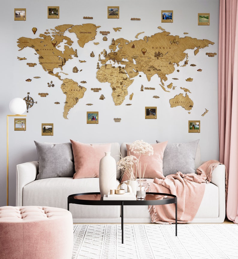 Wooden Wall Map Wooden Map of the World Wind Rose Frames | Etsy