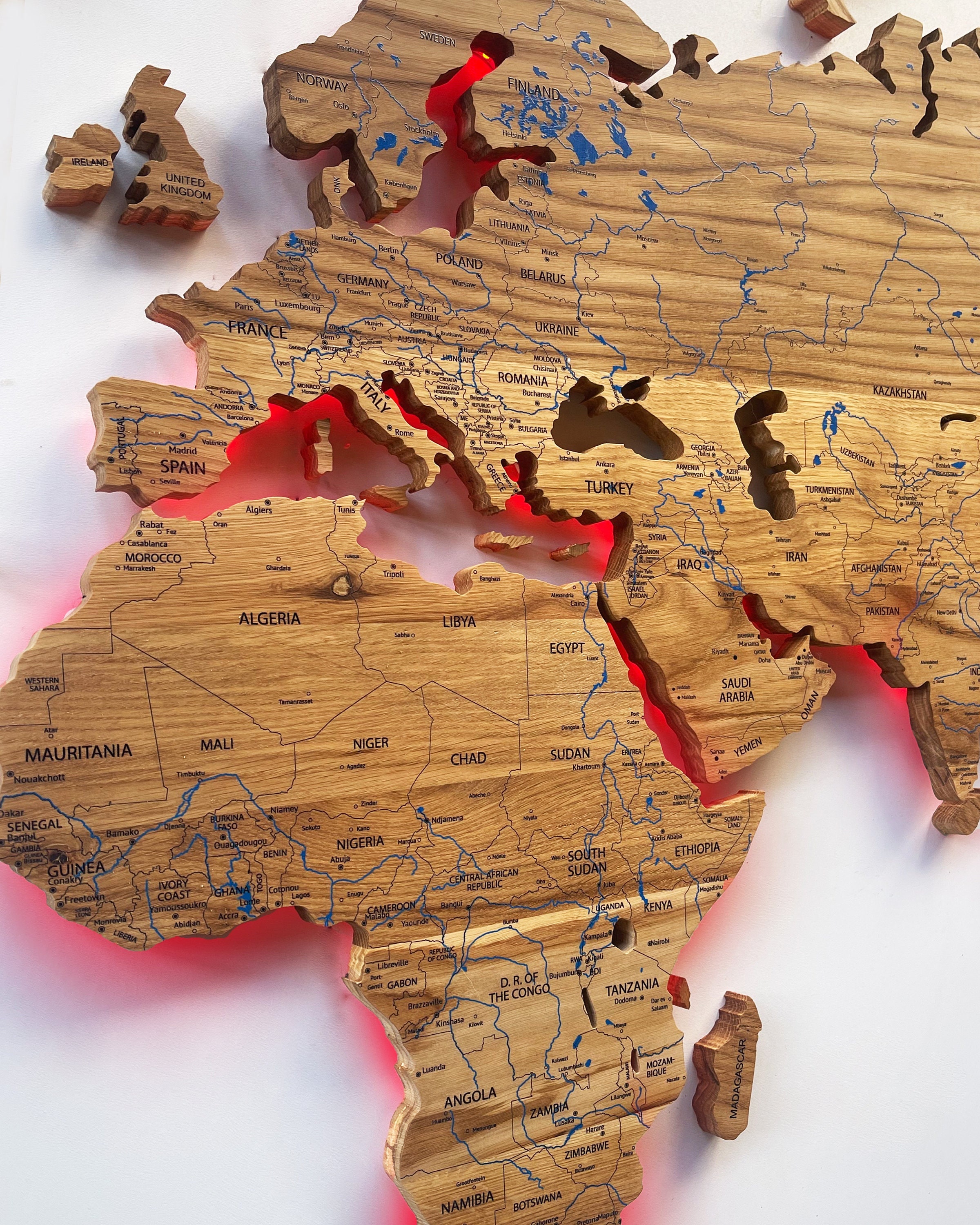 LED Map Oak Map World Map World Map With Leds Living Room Decor Home Anniversary Gift ...