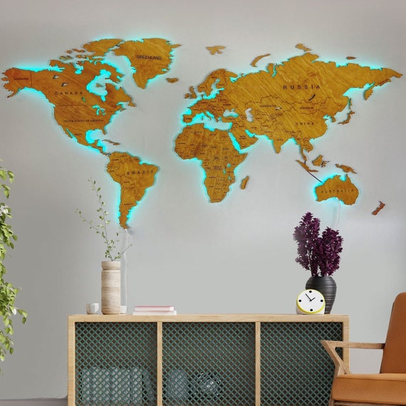 LED Illuminated Wooden World Map Classic - Etsy
