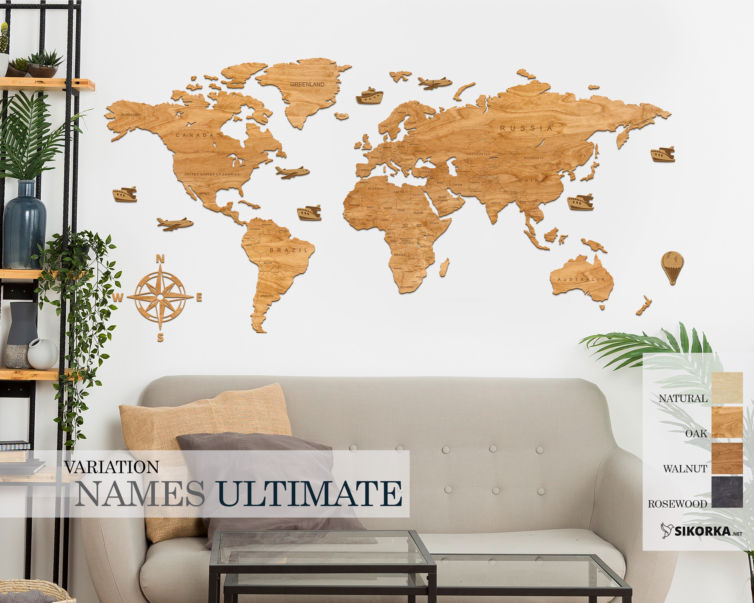 Wooden Wall Map Wooden Map of the World Wind Rose Frames | Etsy