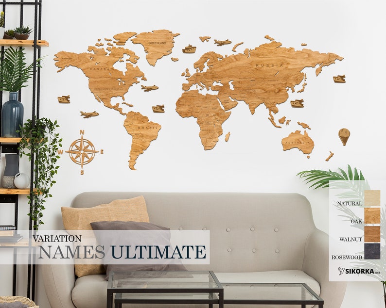 Wooden Wall Map Wooden Map of the World Wind Rose Frames | Etsy