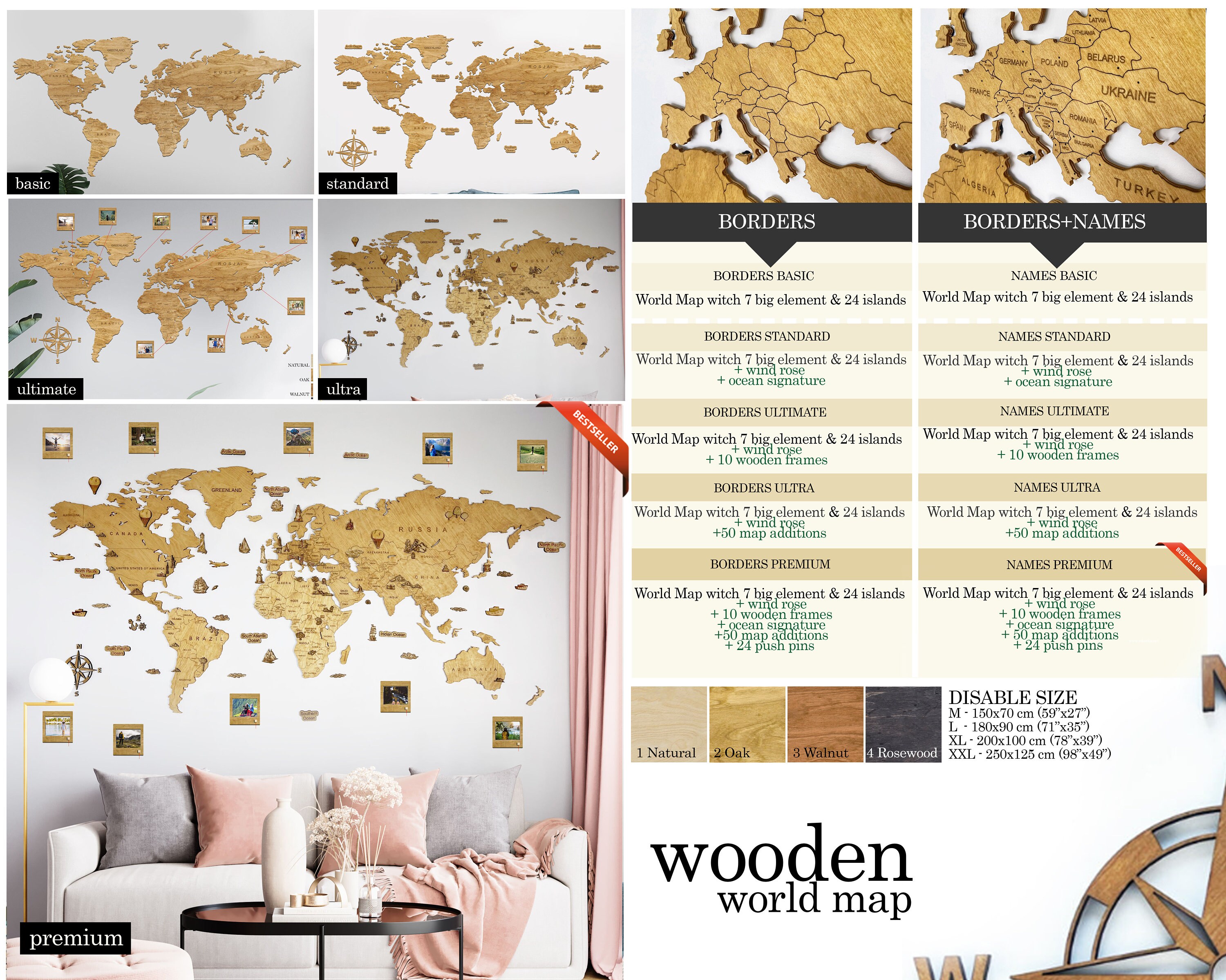 Wooden World Map Rustic Wall Decor Wall Decor Travel Map | Etsy