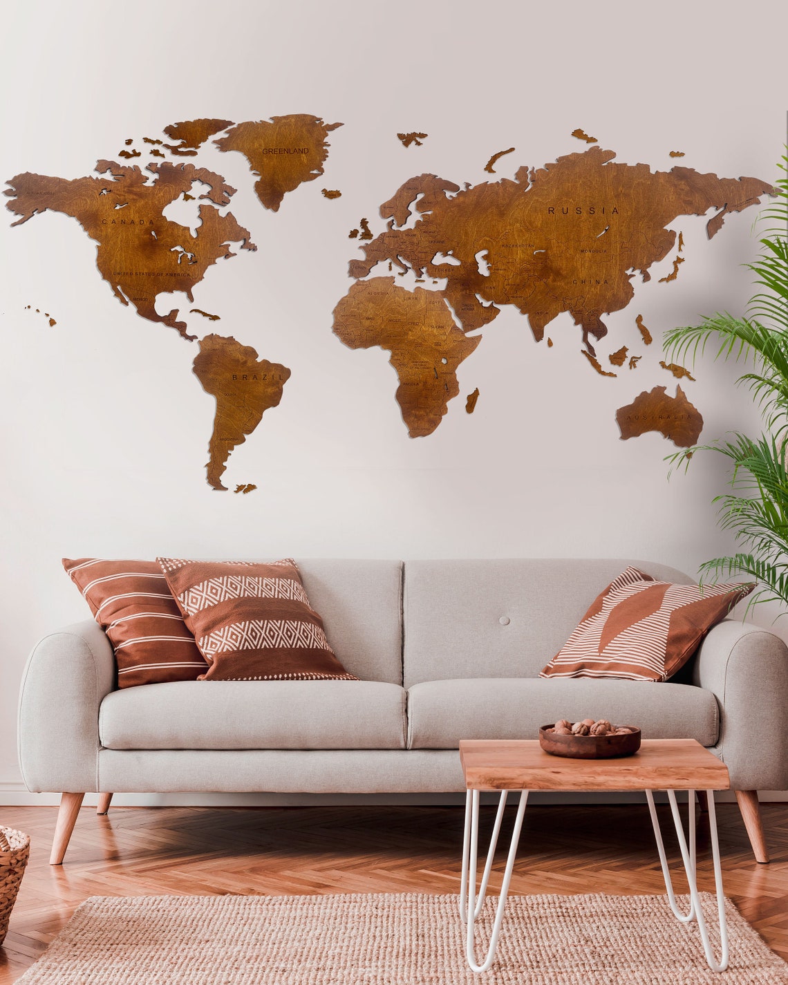 Wooden World Map Wood Wall Art Home Decor 5th Anniversary Push - Etsy