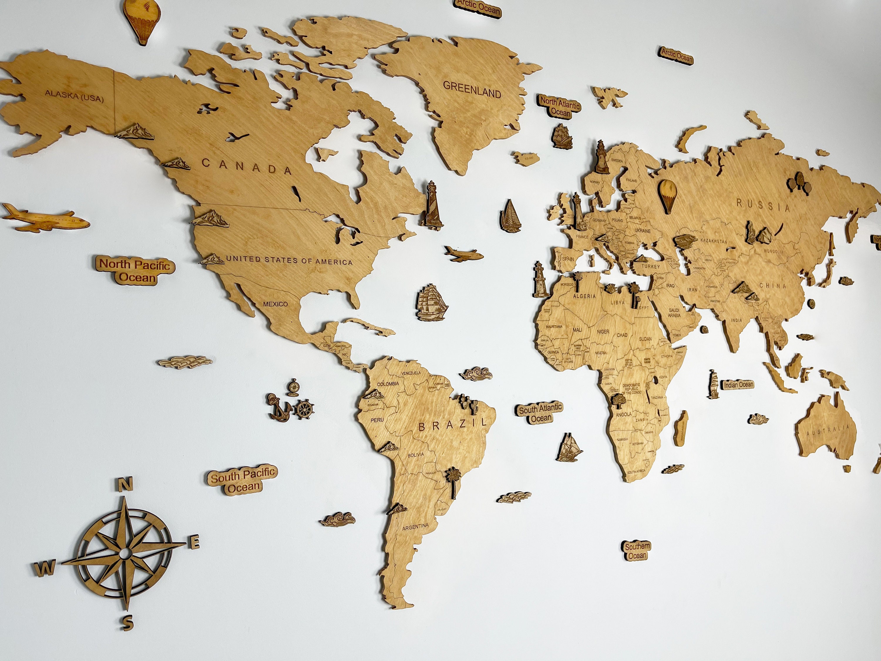 Wooden World Map Rustic Wall Decor Wall Decor Travel Map | Etsy