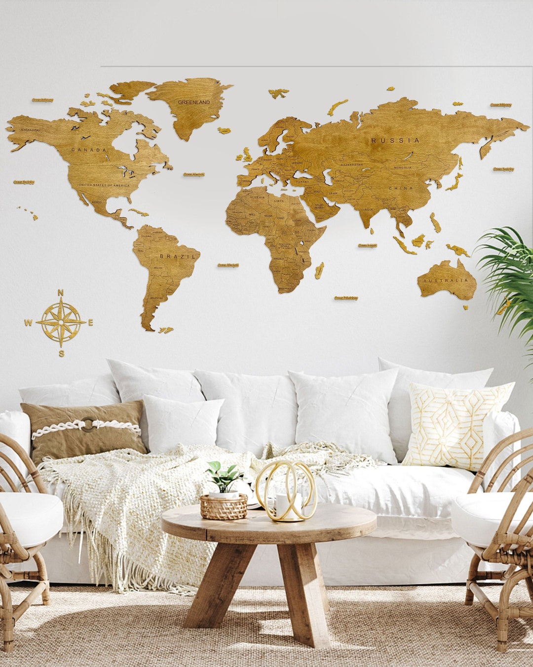 Wood World Map Rustic Home Housewarming Gift World Map Home Decor 5th ...