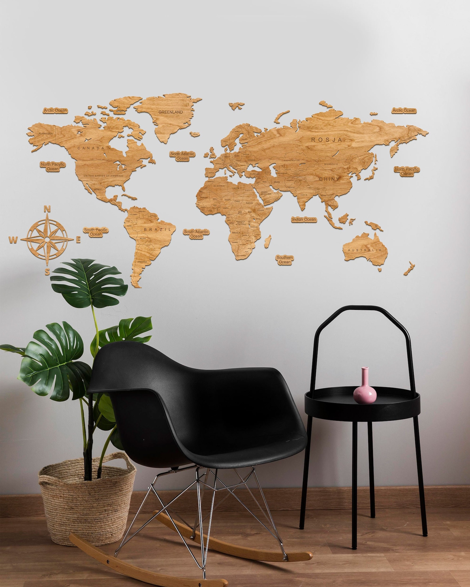 Wooden Wall Map Wooden Map of the World Wind Rose Frames | Etsy