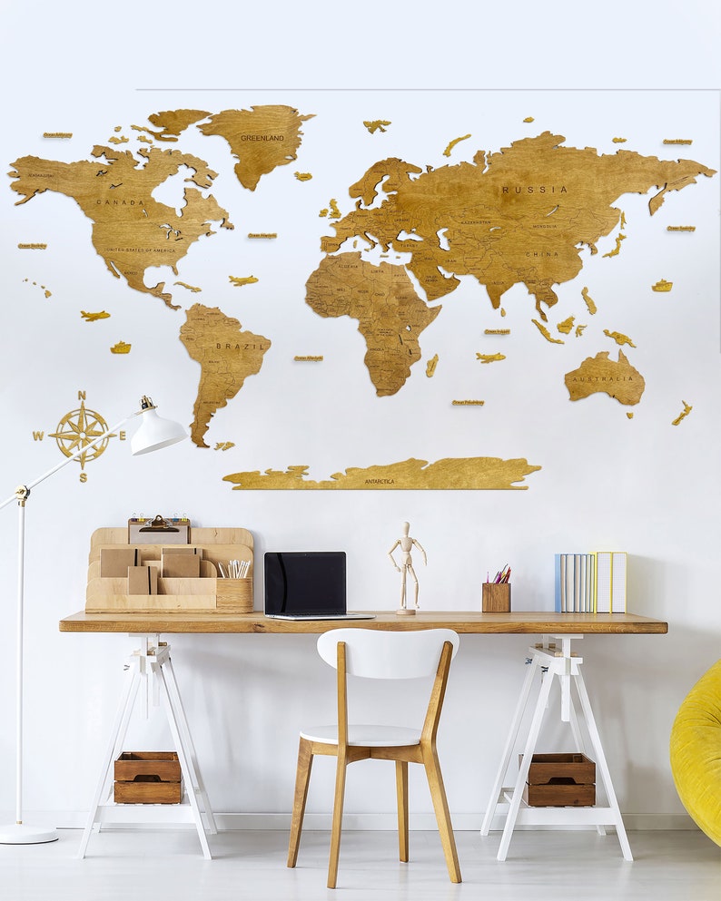 Wooden Wall Map Wooden Map of the World Wind Rose Frames - Etsy
