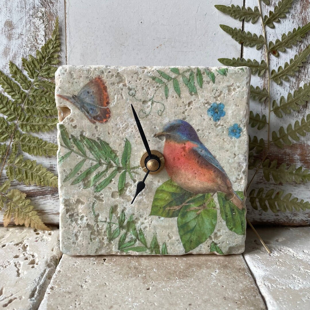 Antique Marble Tile Clock, Table Clock boho Chic Birthday Gift, Wall ...