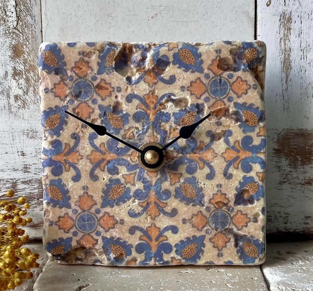 Unique Antique Marble Tile Clock, Italian Design, Mini Clock, Kitchen ...