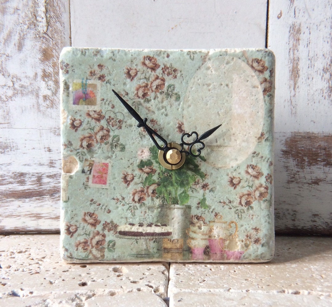 Small Tile Clock Wall Clock Table Clock shabby - Etsy