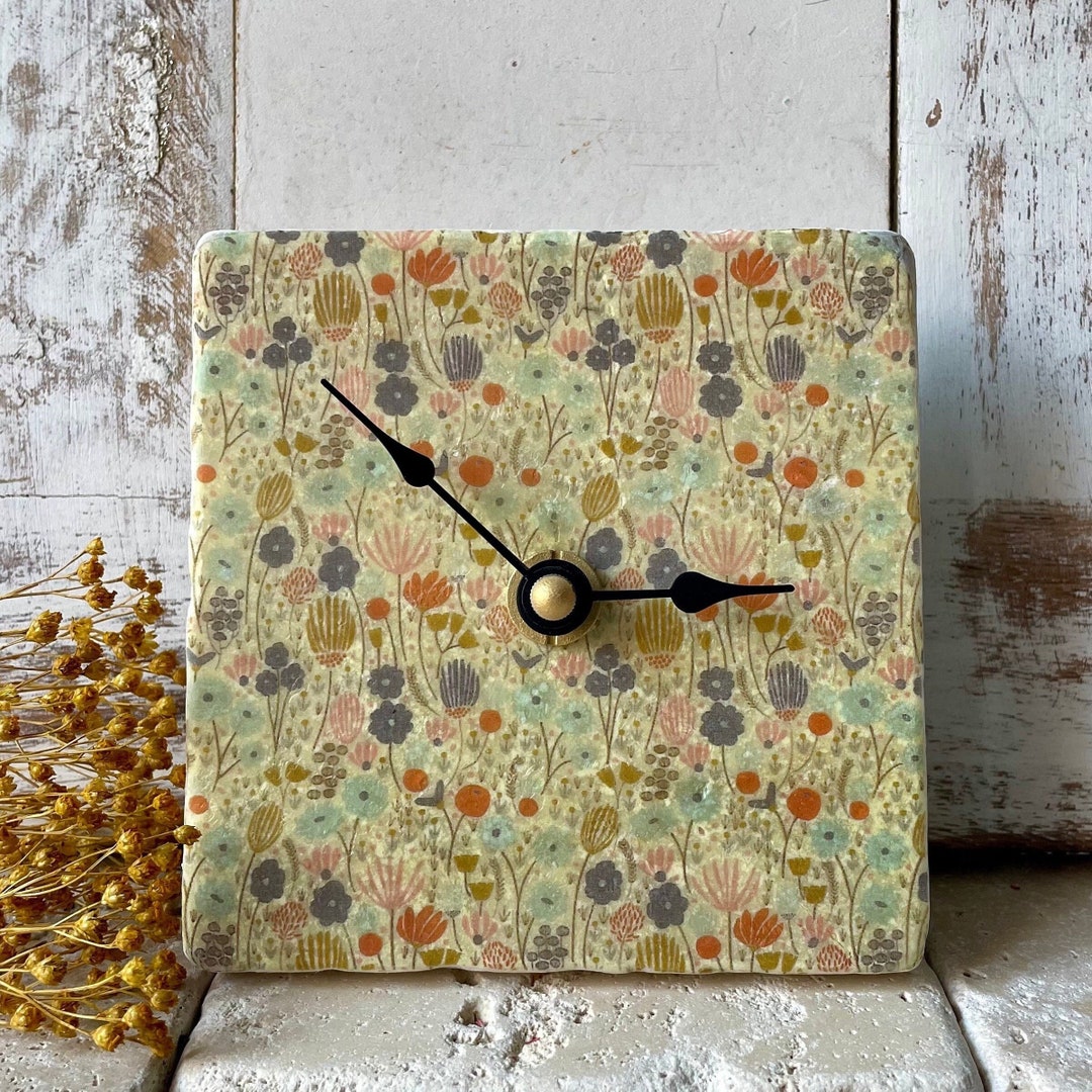 Antique Marble Tile Clock, Table Clock, Wall Clock fiori Mini Clock ...