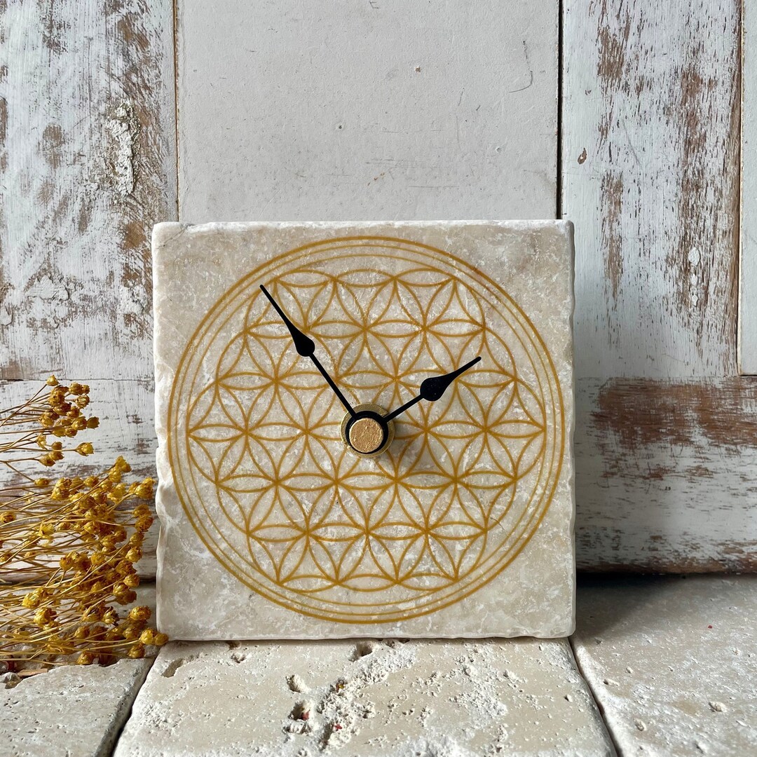 Unique Flower of Life, Small Tile Clock, Table Clock, Mini Clock “fleur ...
