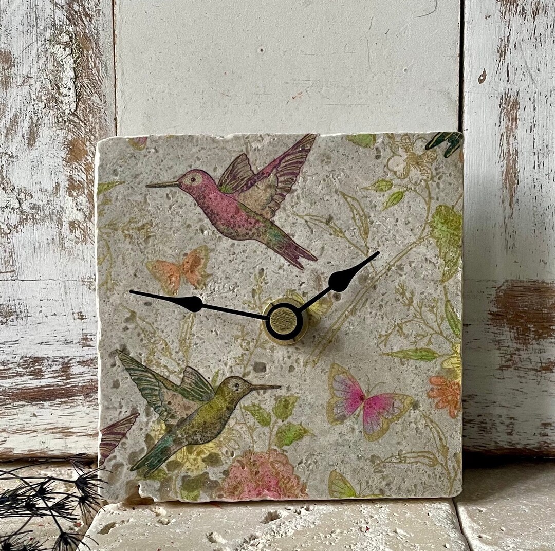 Antique Marble, Tile Clock, Wall Clock Upcycling kolibri - Etsy