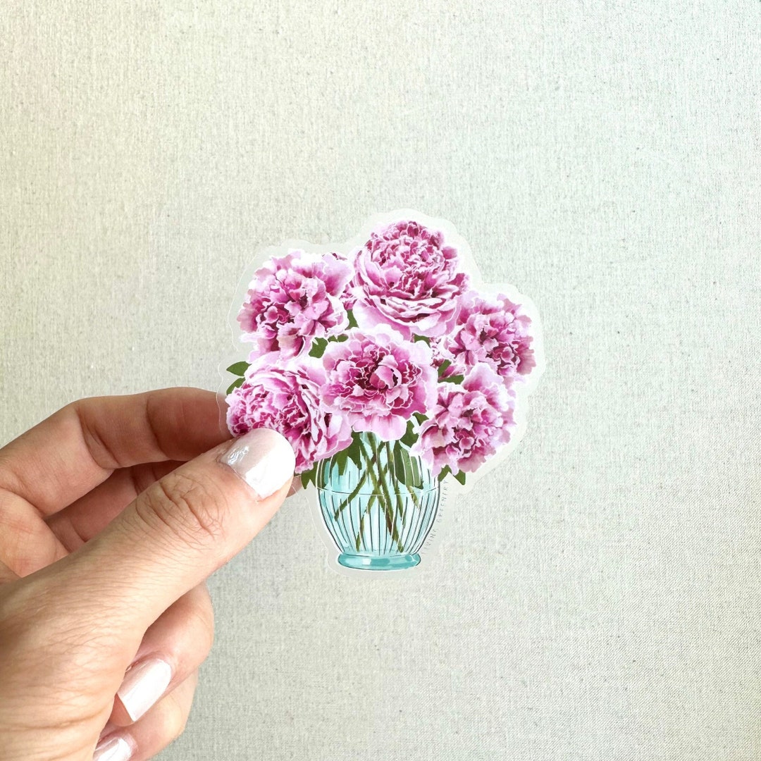 Clear Peony Flower in a Vase Sticker, Flower Sticker, Laptop Sticker ...