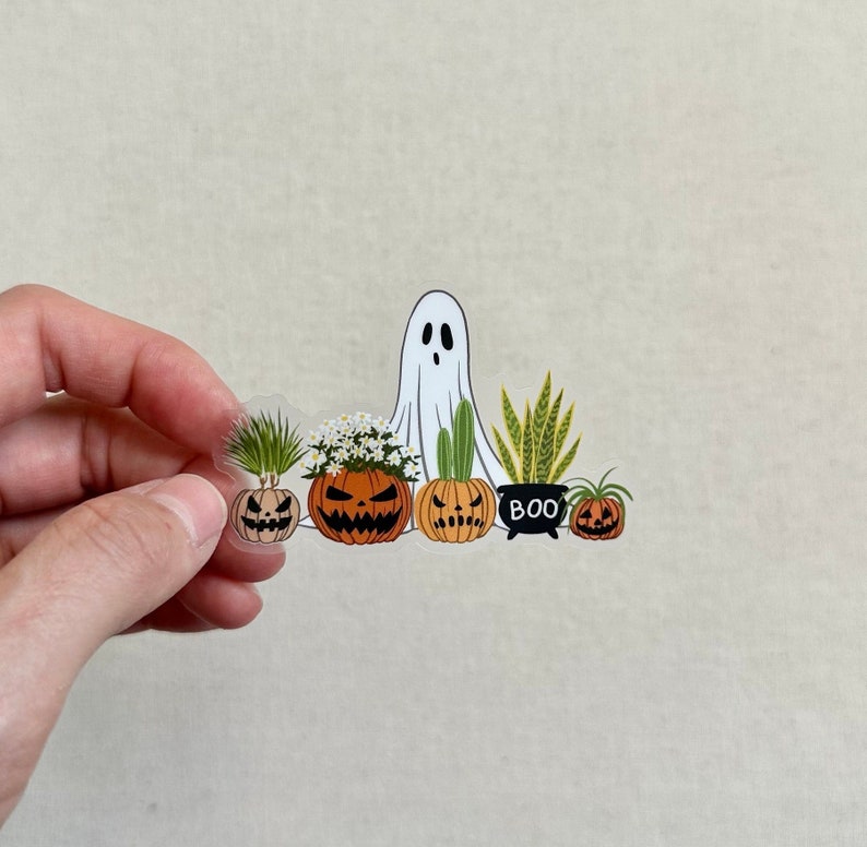 Ghost With Plants Stickers, Ghost With Pumpkin Stickers, Halloween ...