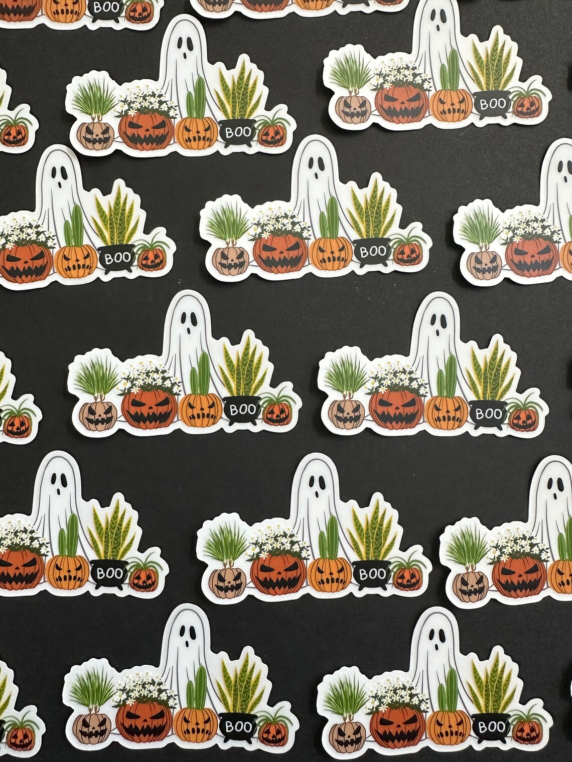 Ghost With Plants Stickers, Ghost With Pumpkin Stickers, Halloween ...
