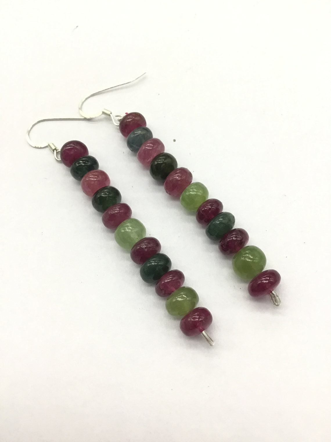 Multi Tourmaline Earrings Tassel Jewelry Natural Gemstone Beads 2inch ...