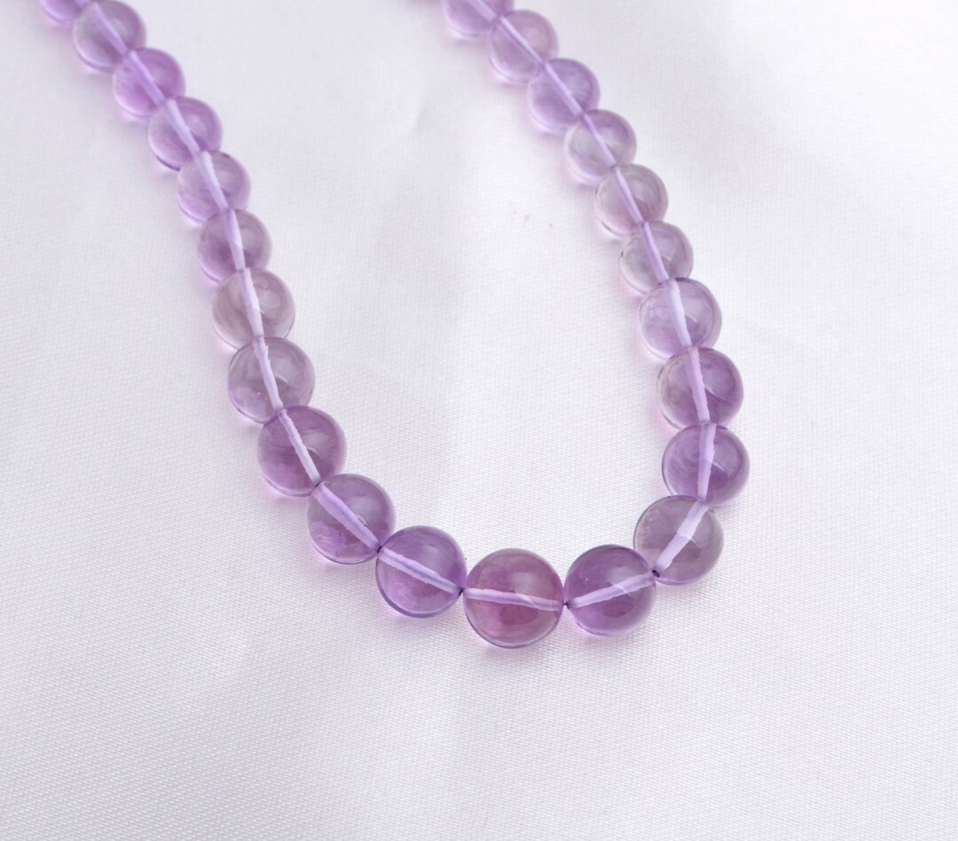 Amethyst Plain Balls Natural Gemstone Necklace Amethyst Beaded Necklace ...