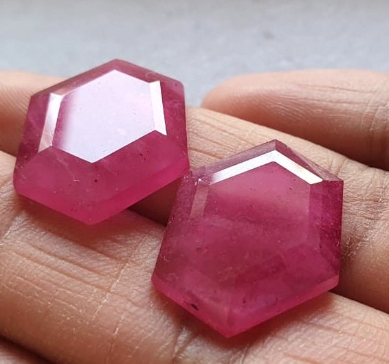 Ruby Hexagon Cut Pair Treated Ruby Natural Ruby Pair Hexagon | Etsy