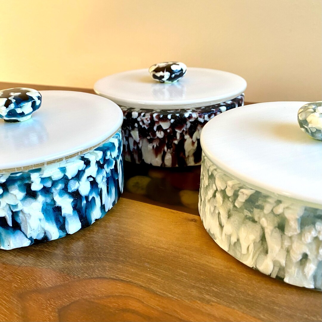 Confetti Round Kiln Cast Glass Box With Lid - Etsy