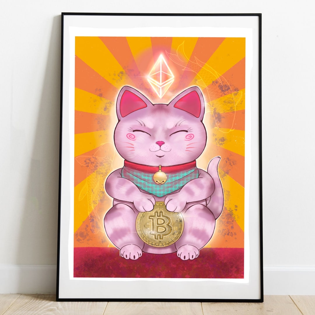 Crypto Kitty. Bitcoin A3 Poster. A4 Print. Bitcoin. Lucky Cat ...
