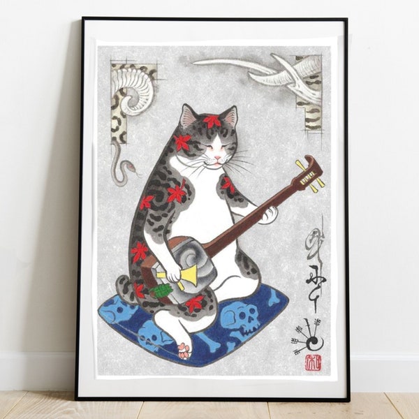 Japanese Cat Art Print - Etsy UK