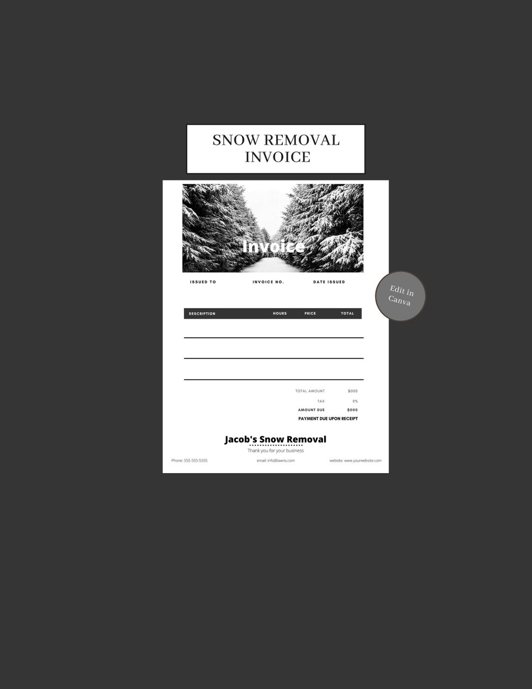 Digital Invoice-snow Removal Winter Work Part Time Entrepreneur Full ...