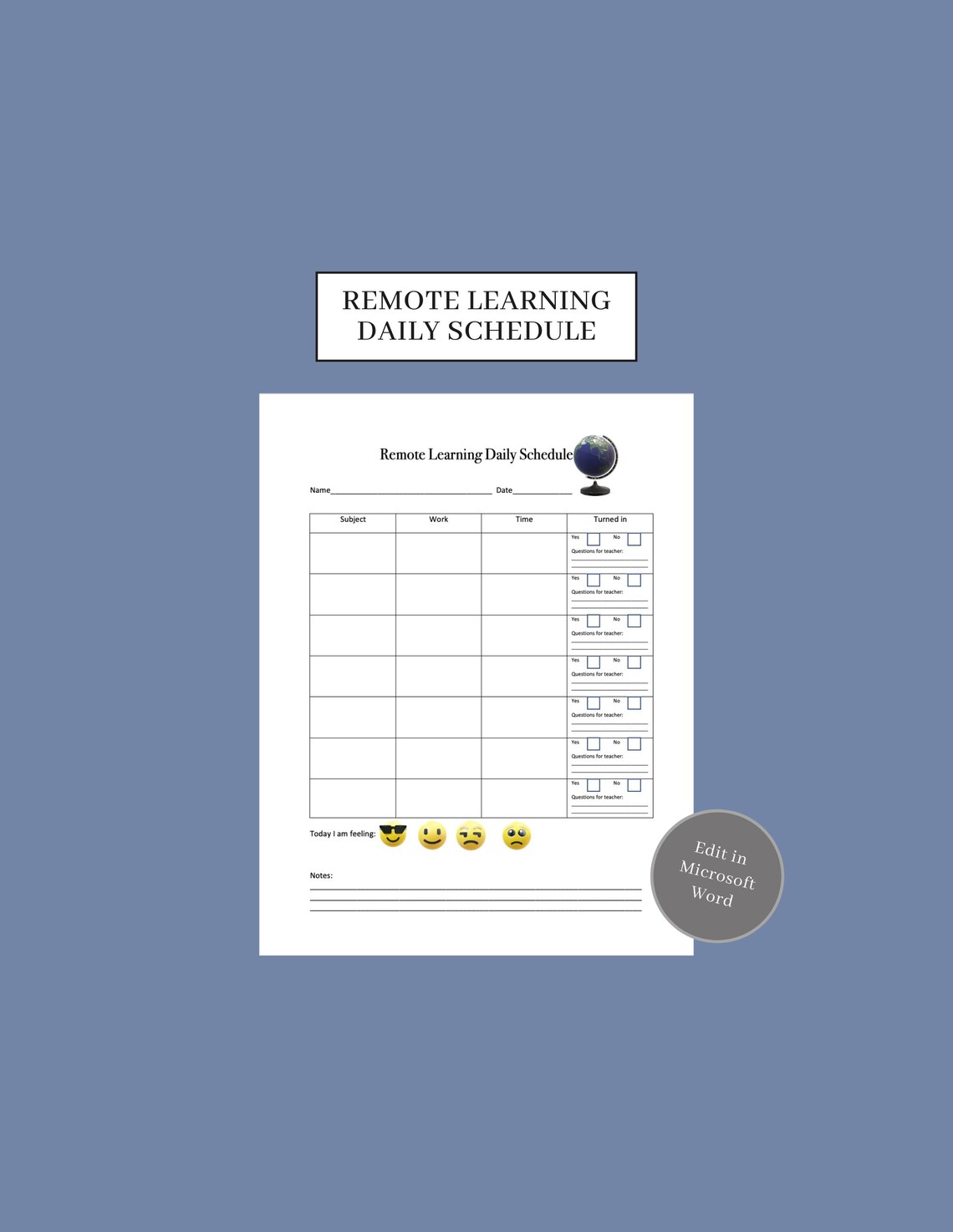 Digital Remote Learning Daily Schedule Home School Mood | Etsy