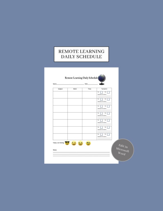 Digital Remote Learning Daily Schedule Home School Mood | Etsy