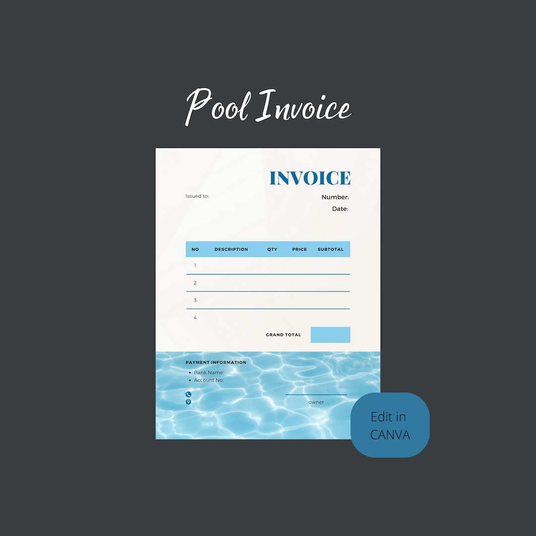Digital Invoice-pool Care Salt Water Pool Cleaning Billing Payments - Etsy
