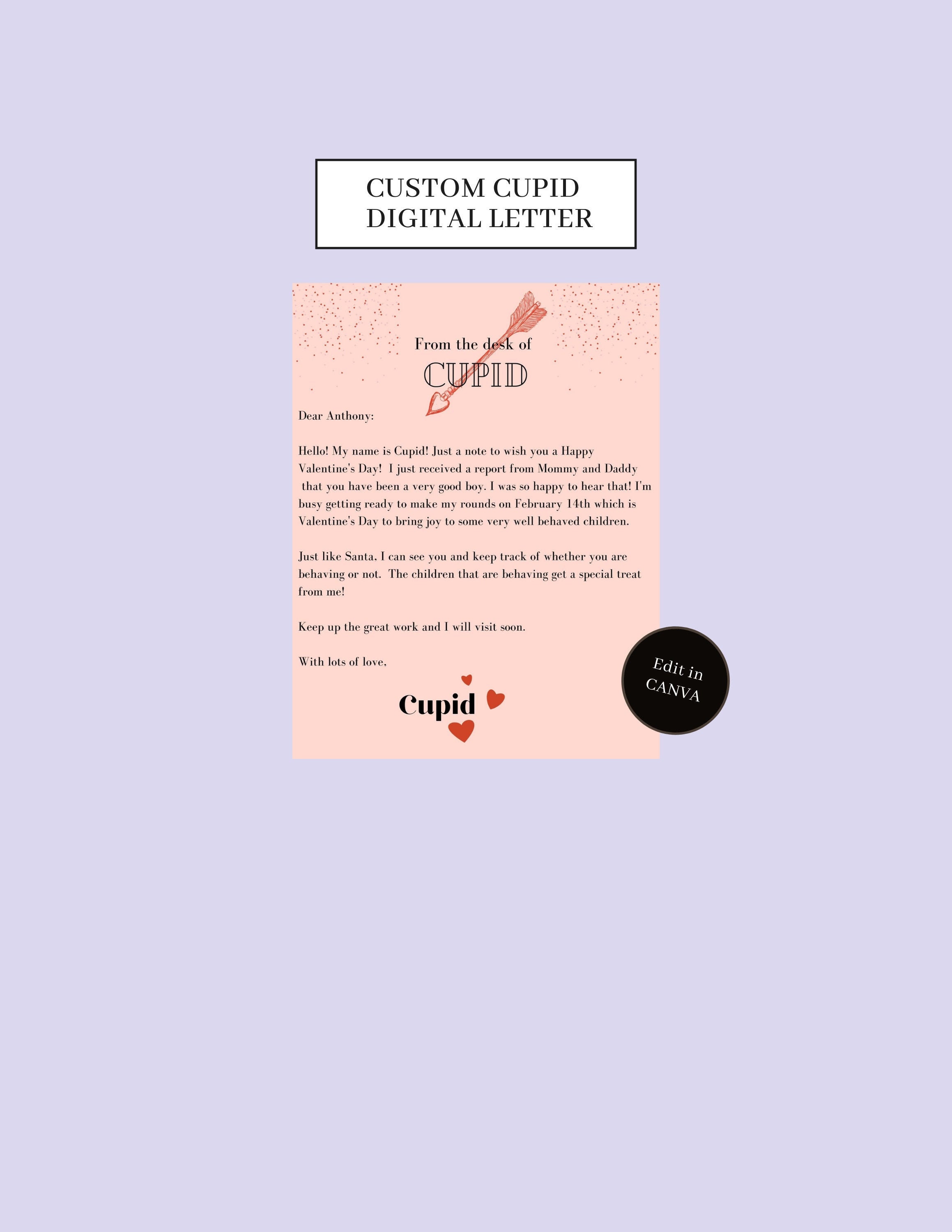 Children's Personalized Letter From Cupid Letter for Valentines Day ...