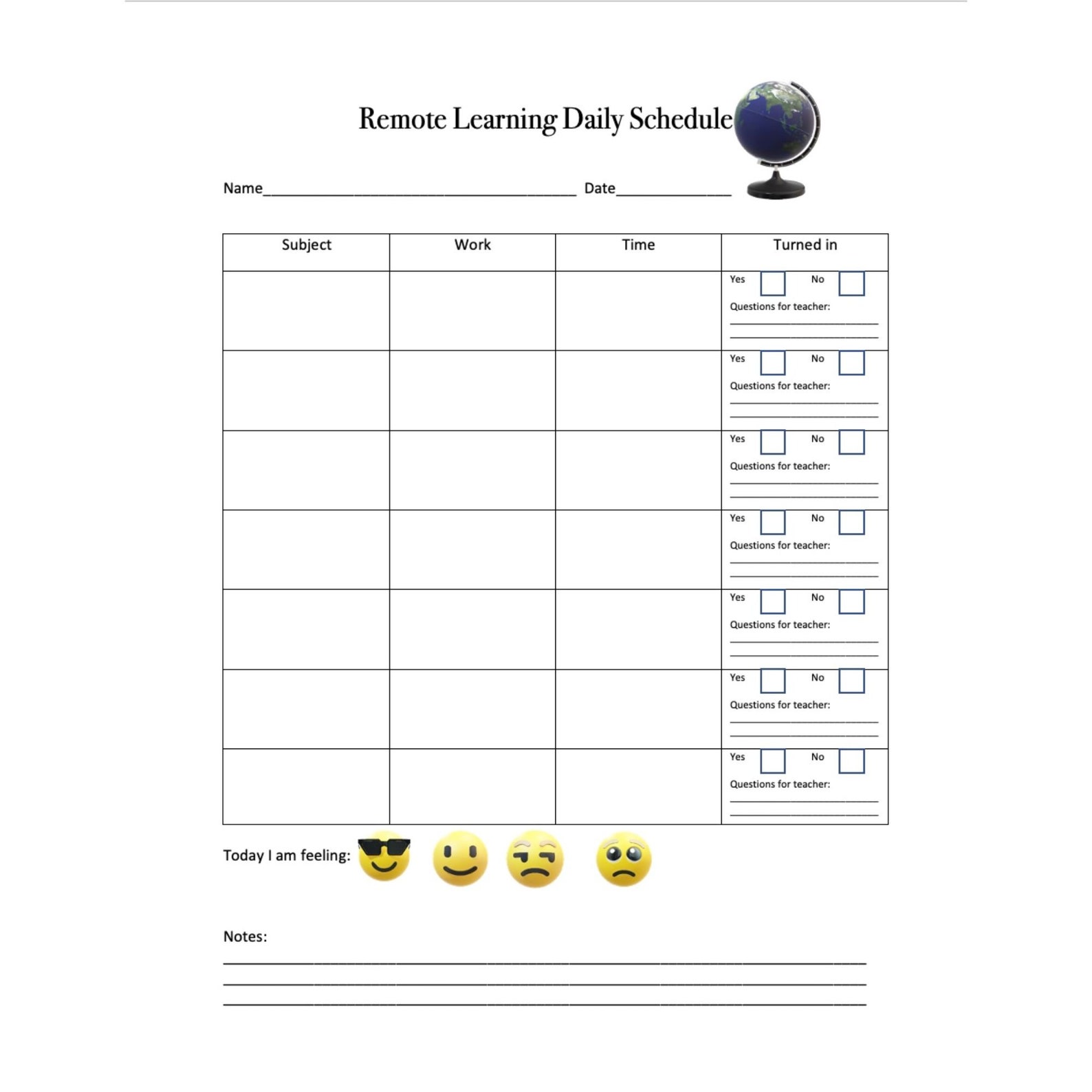 Digital Remote Learning Daily Schedule Home School Mood - Etsy