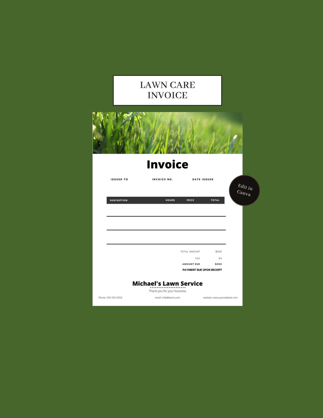 Digital Invoice-lawn Care Landscaping Yard Work Grass Care Landscaper ...