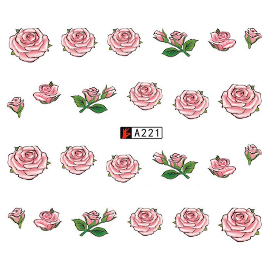 Water Transfer Nail Stickers, Nail Decals, Pink Rose Design, Pink Rose ...