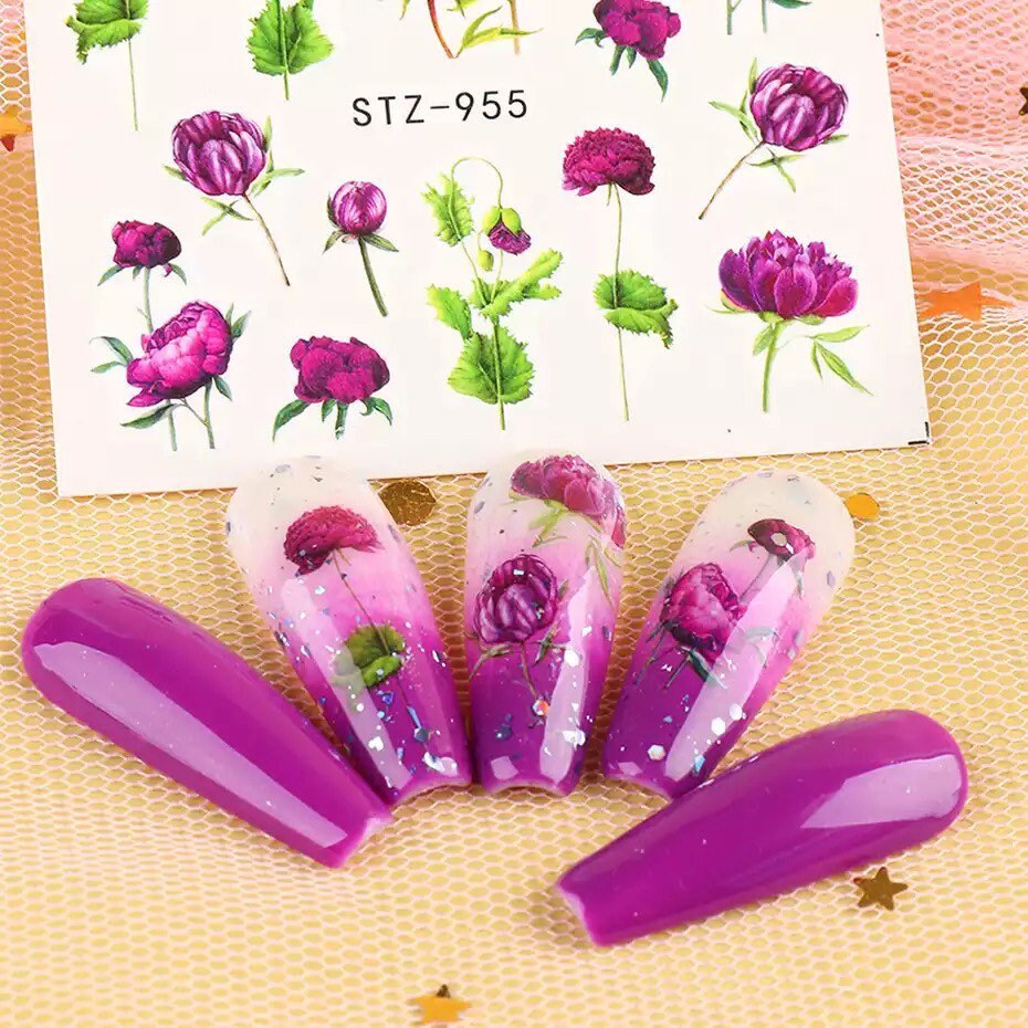 Water Transfer Nail Stickers Nail Decals Purple Flower | Etsy