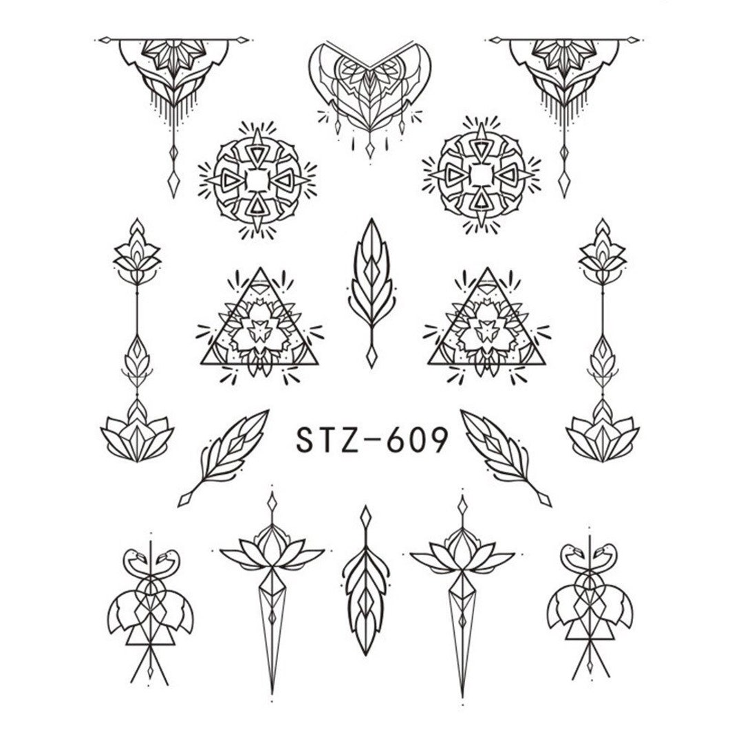 Water Transfer Nail Stickers Nail Decals Lotus Design Black Line