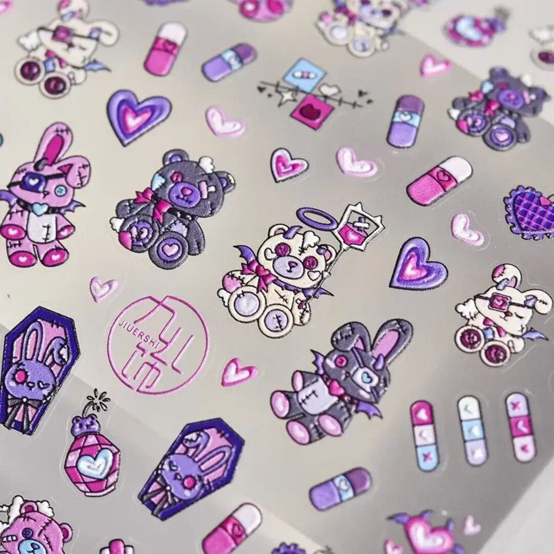 Purple and Pink Bunny Rabbit and Bear - 3D or 5D - Nail Art Stickers - Etsy
