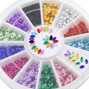 Rhinestone Wheel Nail Art Jewels Oval Shaped Multicoloured - Etsy UK