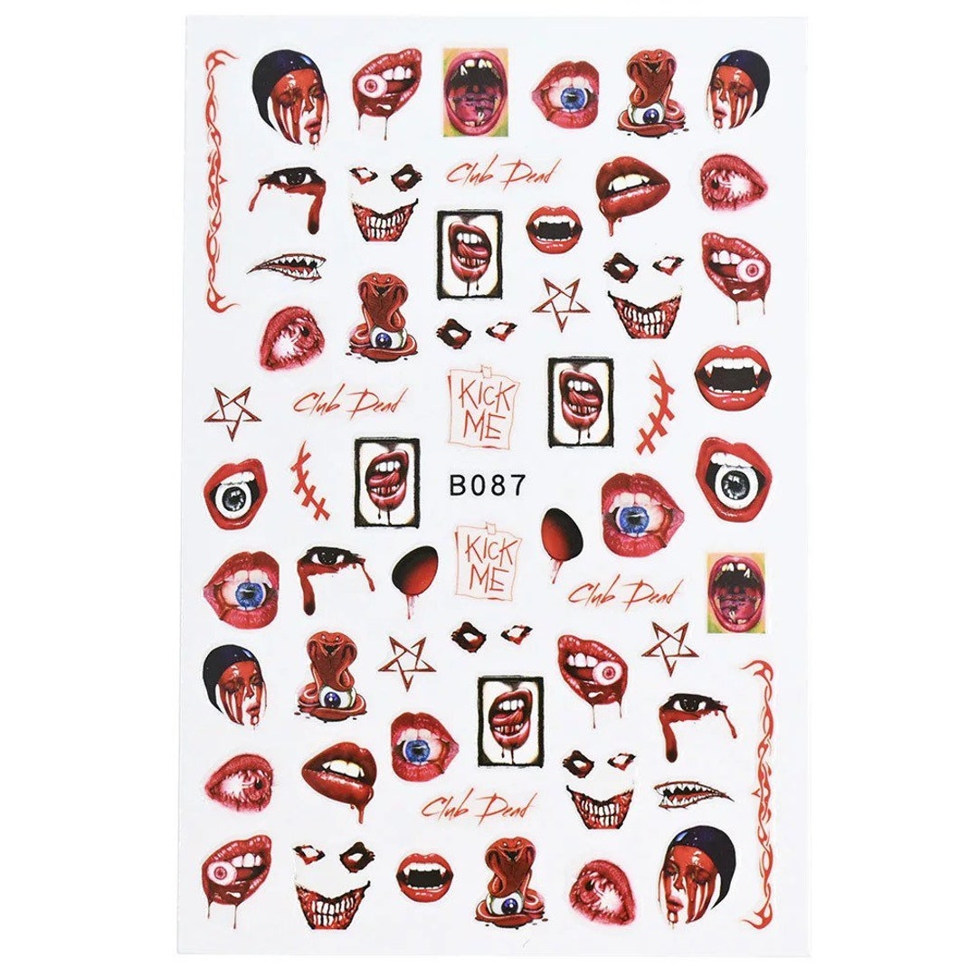 Halloween, Scary Eyes, Lips, Face and Blood - Nail Art Set - STICKERS ...