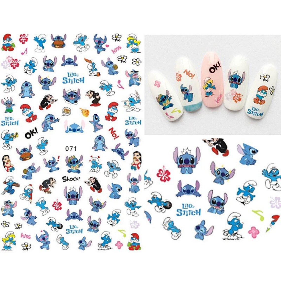 Lilo and Stitch and Smurf Nail Art Stickers Cartoon Nail - Etsy